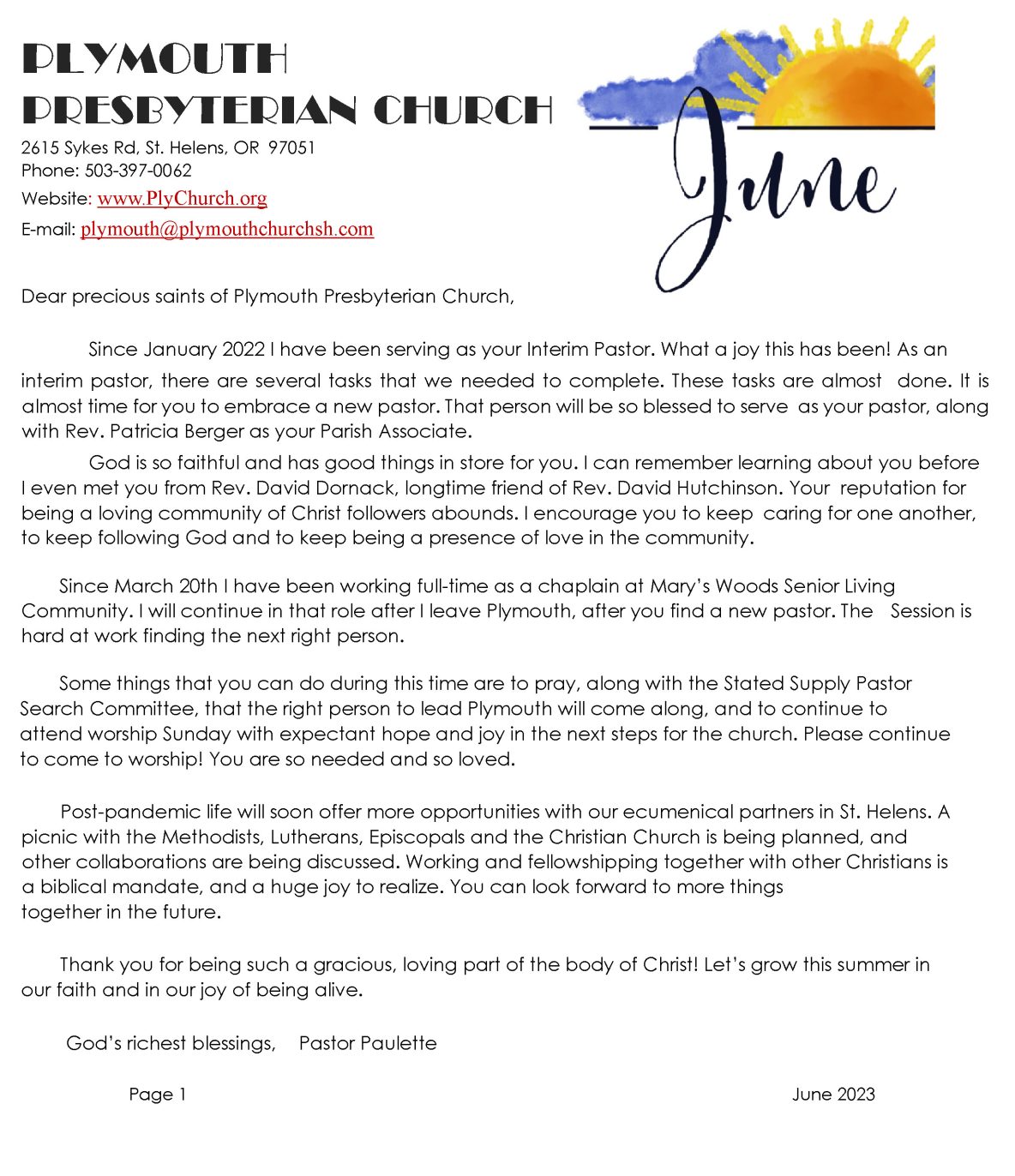 June 2023 - Plymouth Presbyterian Church